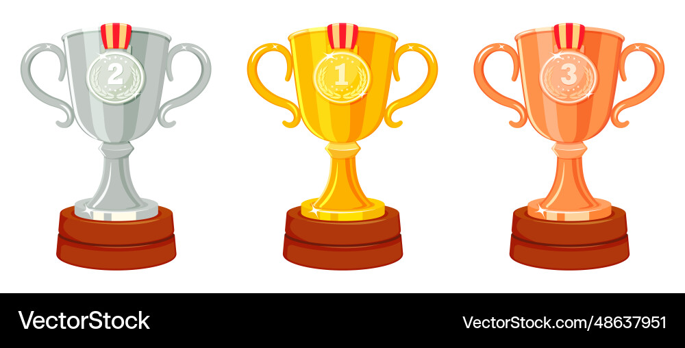 Winners cups with medals prizes for first second Vector Image