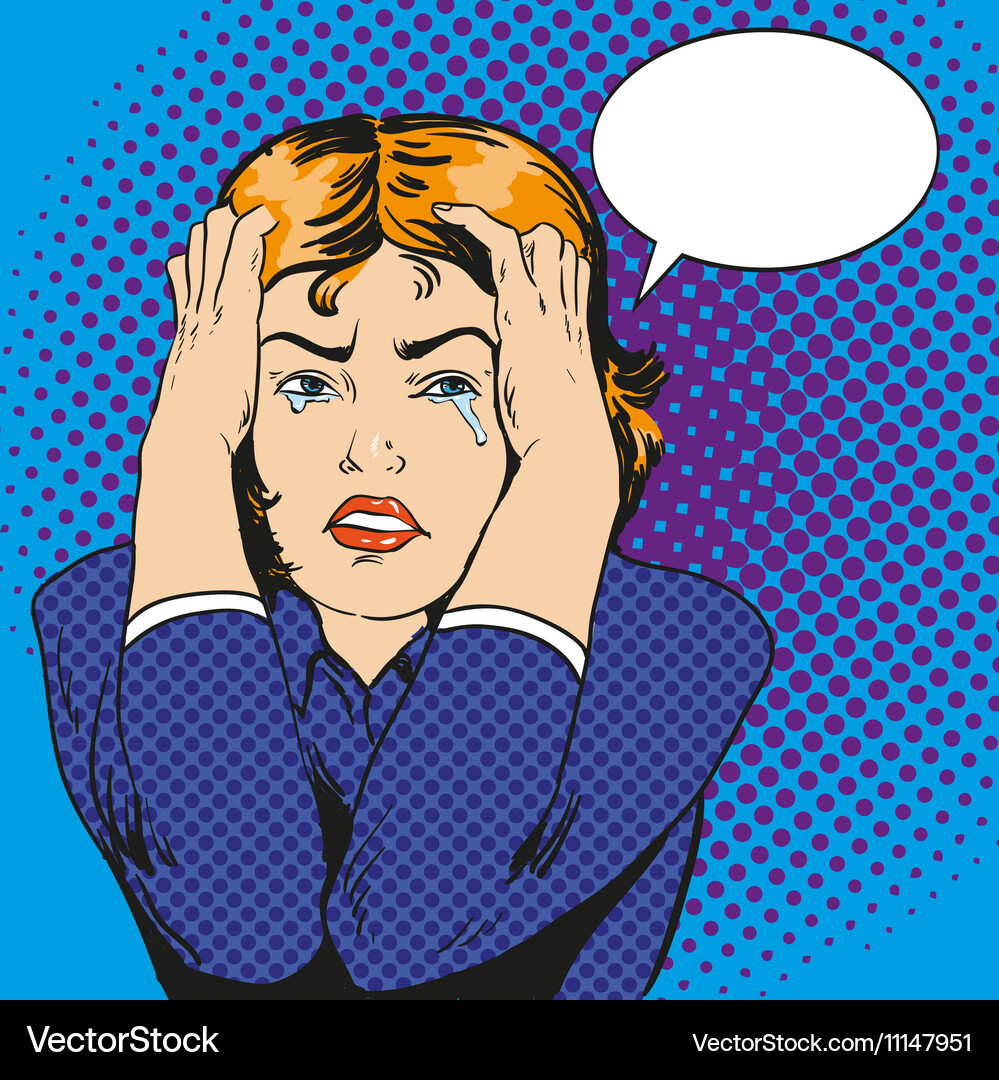 Woman in stress and crying Royalty Free Vector Image