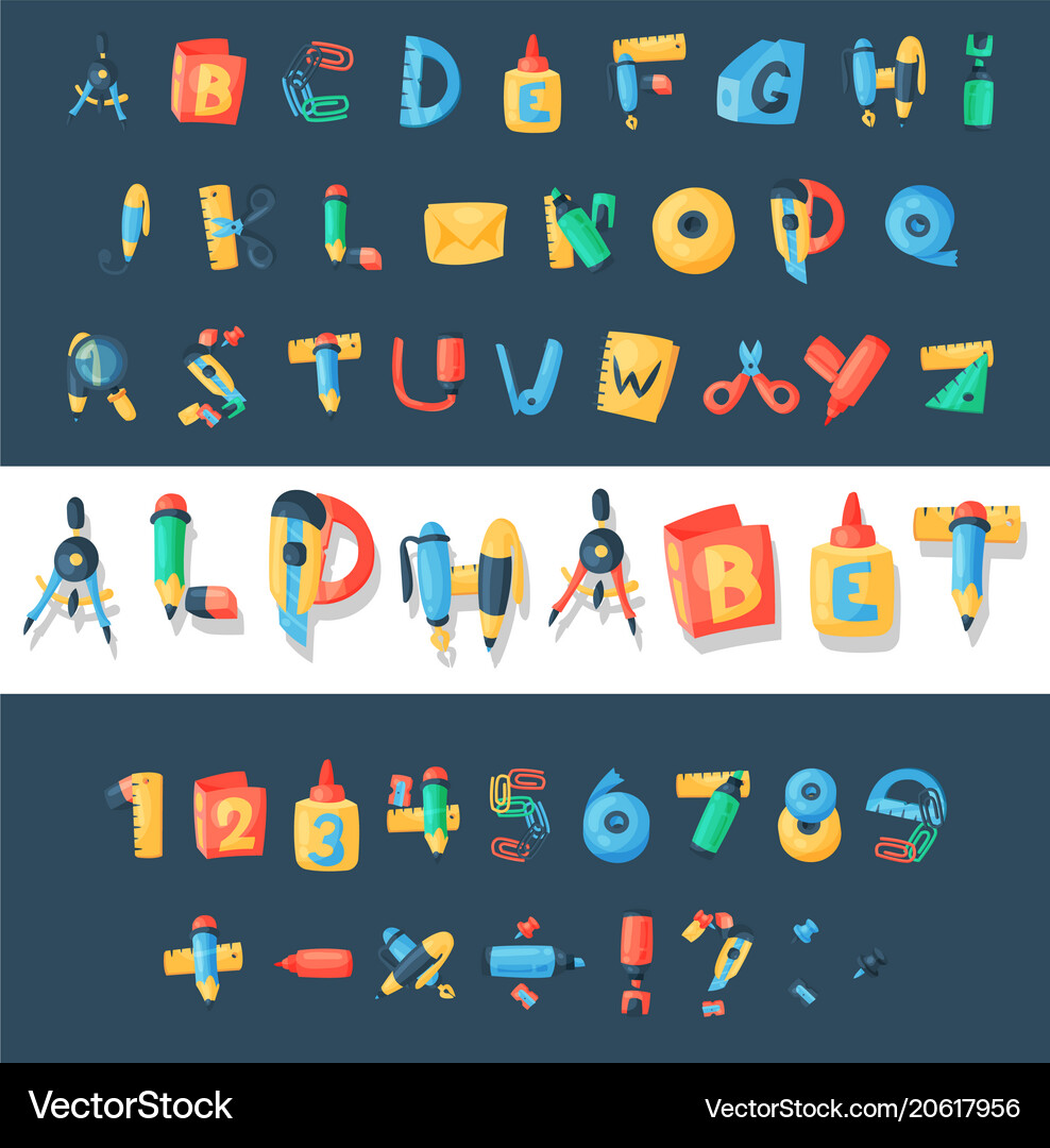 Alphabet stationery letters abc font Royalty Free Vector
