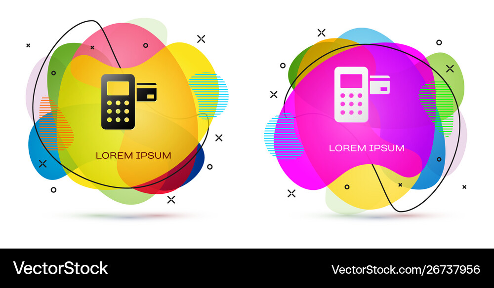 Color pos terminal with inserted credit card icon Vector Image