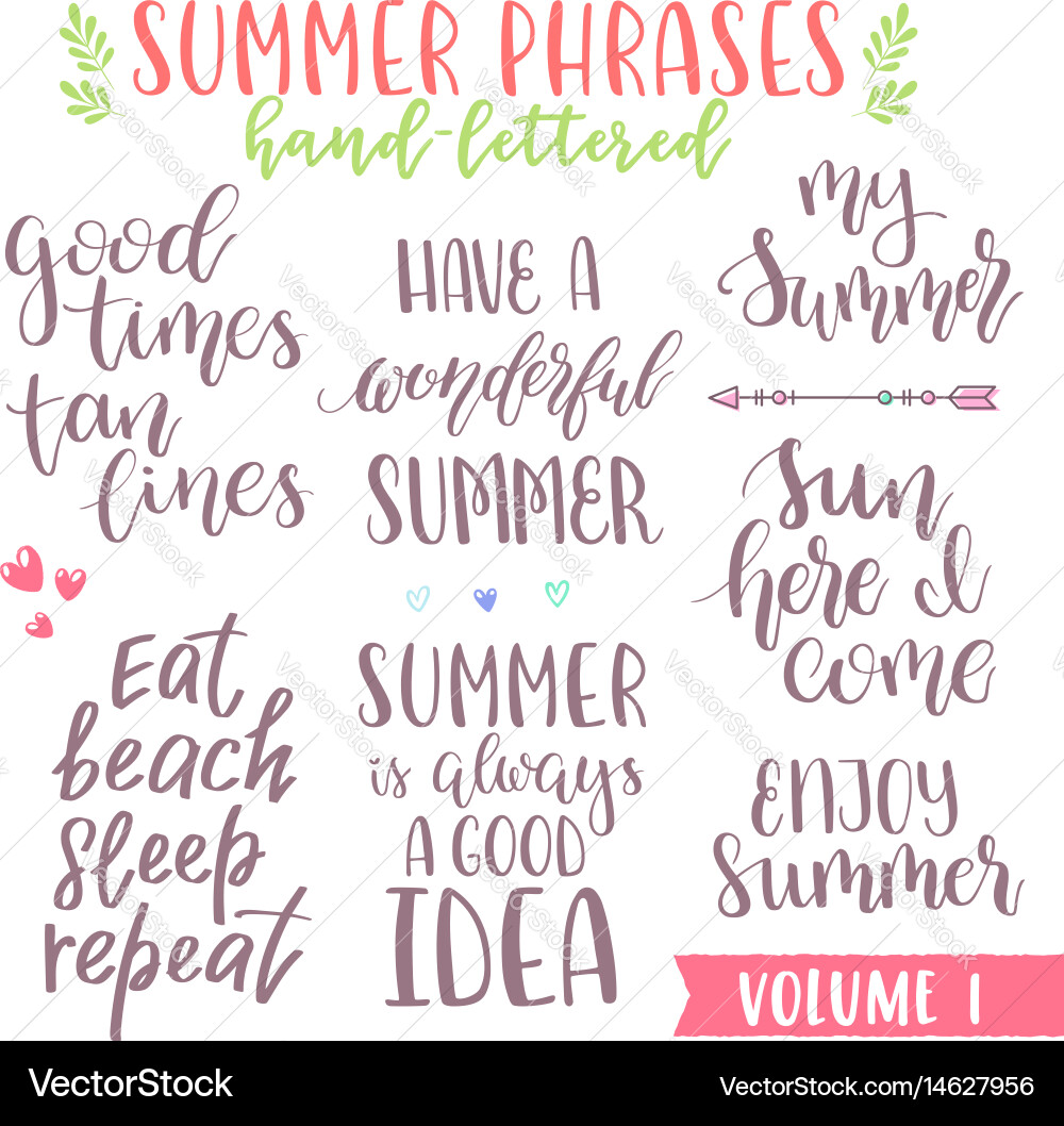 Hand written summer lettering phrases Royalty Free Vector