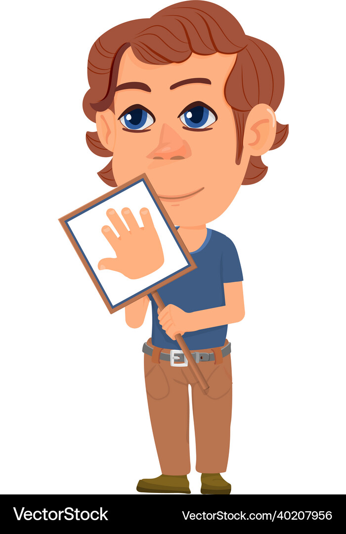 Kid holding card with hand symbol touching sense Vector Image