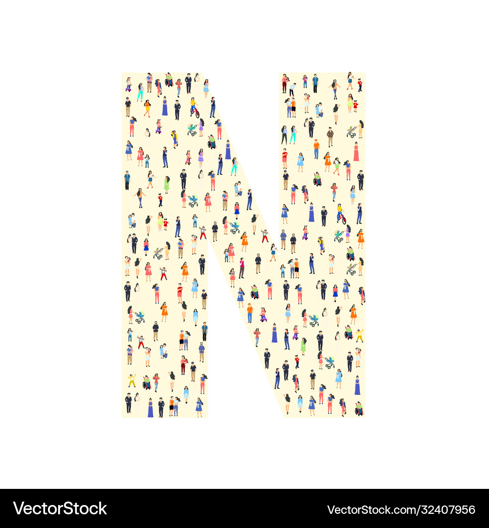 Large group people in letter n form Royalty Free Vector