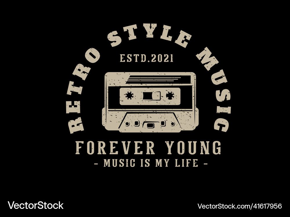 Retro style music typography design with cassette Vector Image
