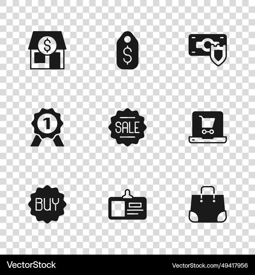 Set identification badge shopping cart screen Vector Image