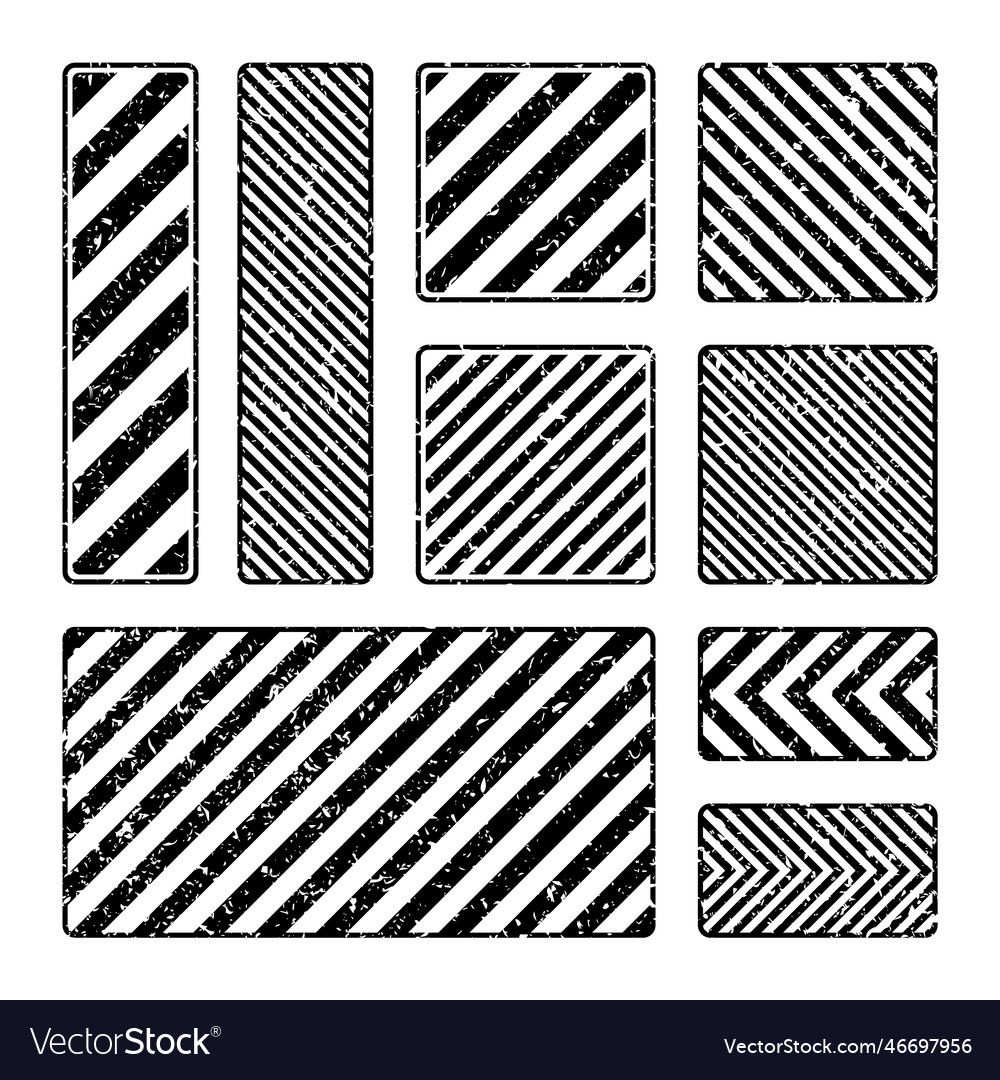 Various black grunge warning signs with diagonal Vector Image