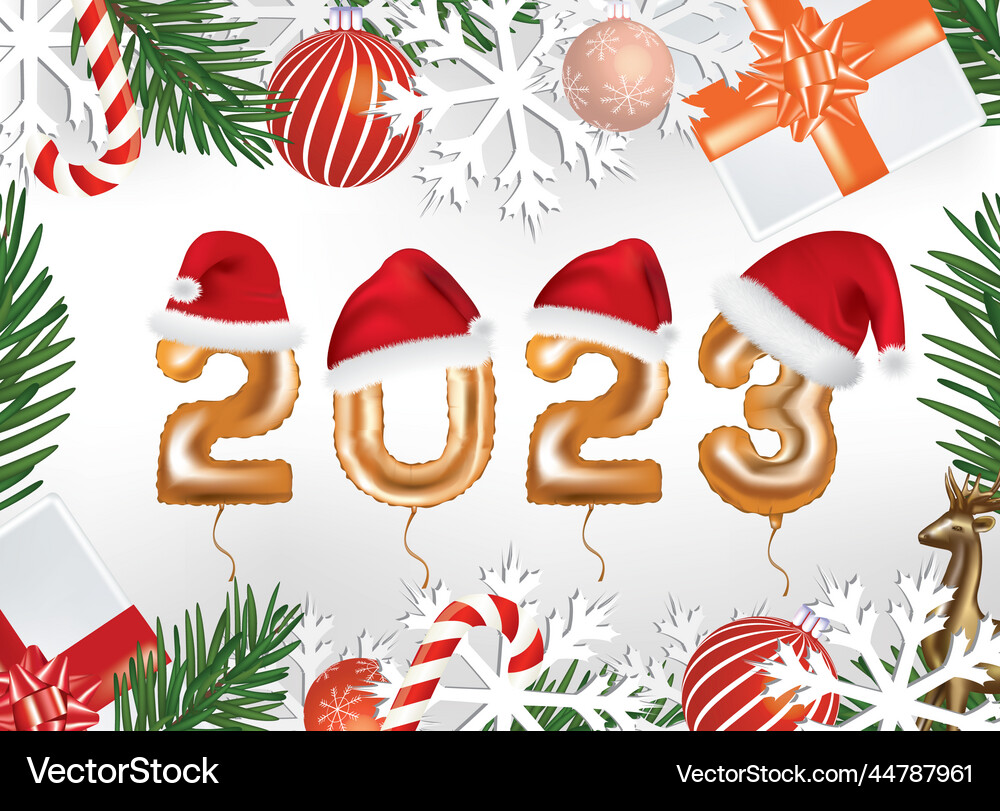 Christmas background 2023 foil balloons Royalty Free Vector
