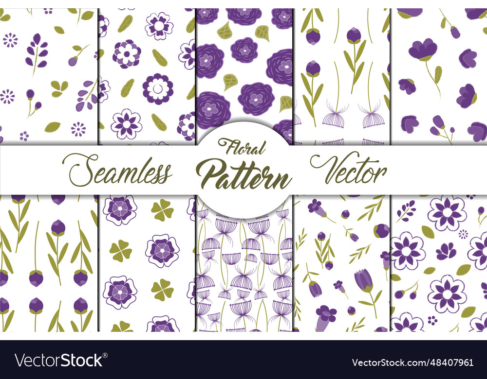 Deep violet floral pattern set Royalty Free Vector Image