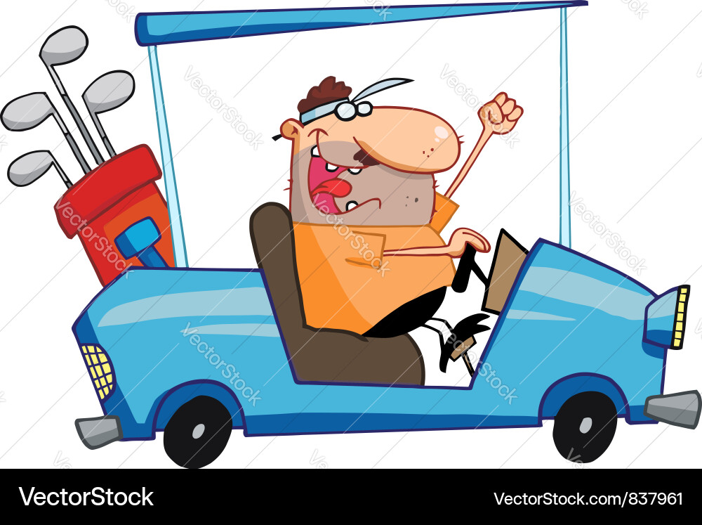 Happy golfer drives golf cart Royalty Free Vector Image