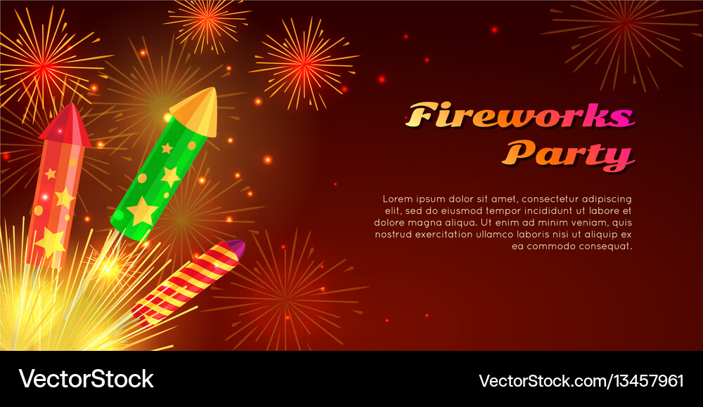 Organization of fireworks party pyrotechnic set Vector Image