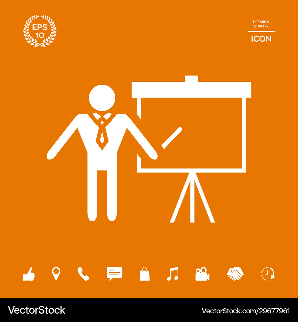 Presentation sign icon man standing with pointer Vector Image