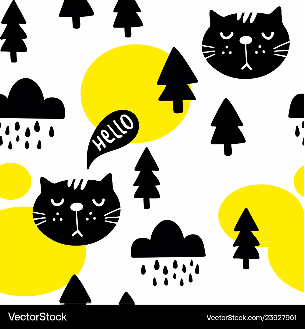 Seamless pattern with cute cats in the autumn Vector Image