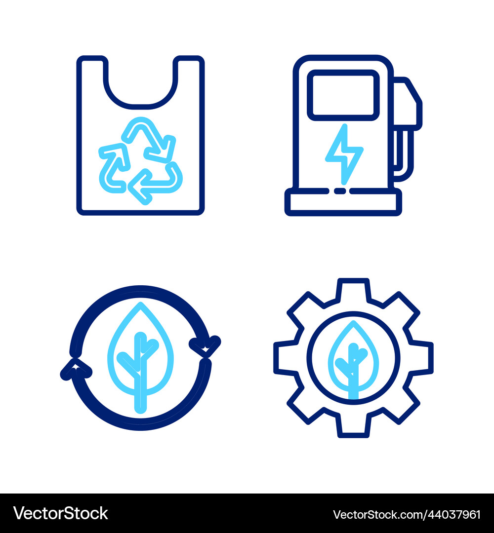 Set line leaf plant in gear machine recycle Vector Image