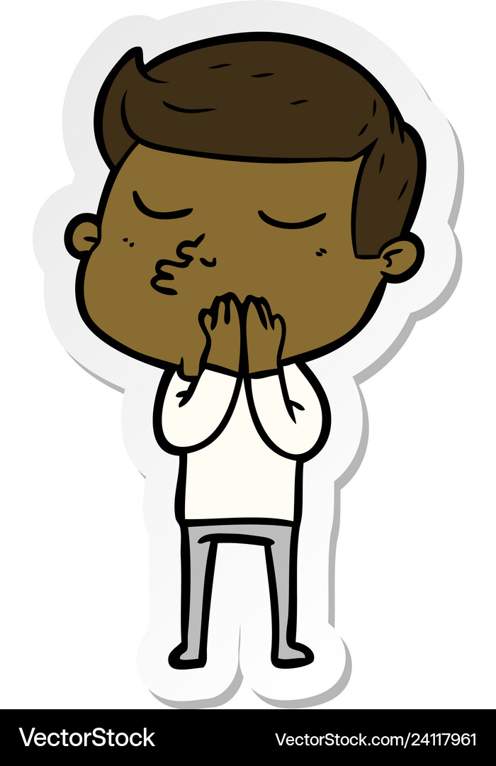 Sticker of a cartoon model guy pouting Royalty Free Vector