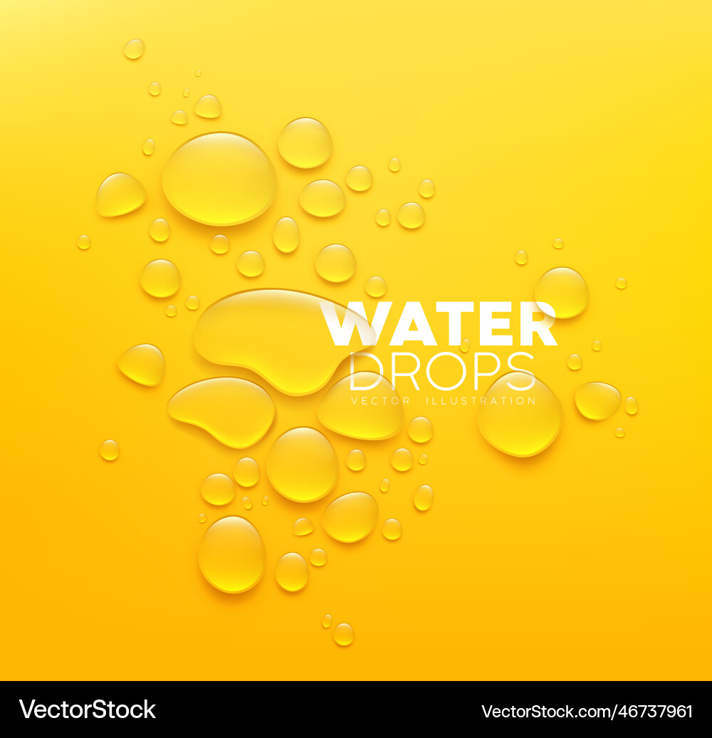 Water drops realistic poster design on yellow Vector Image