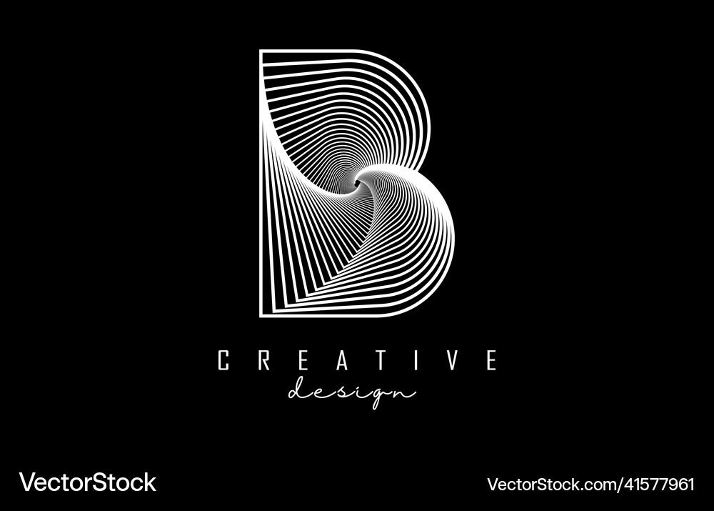 White letter b logo with lines and spiral effect Vector Image