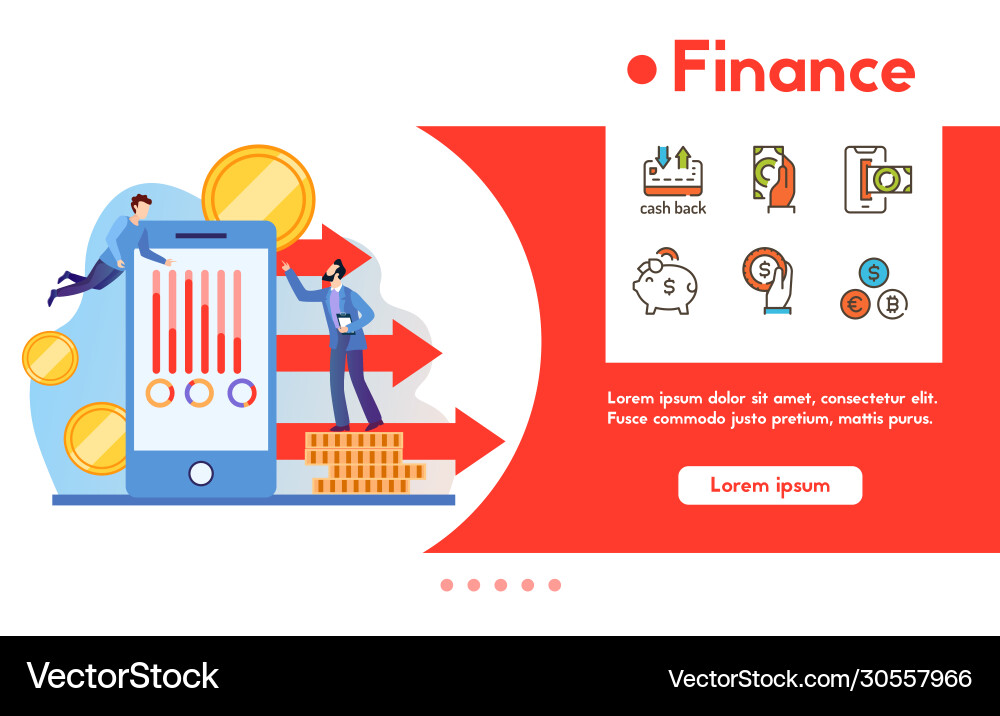Banner finance with linear icons set Royalty Free Vector