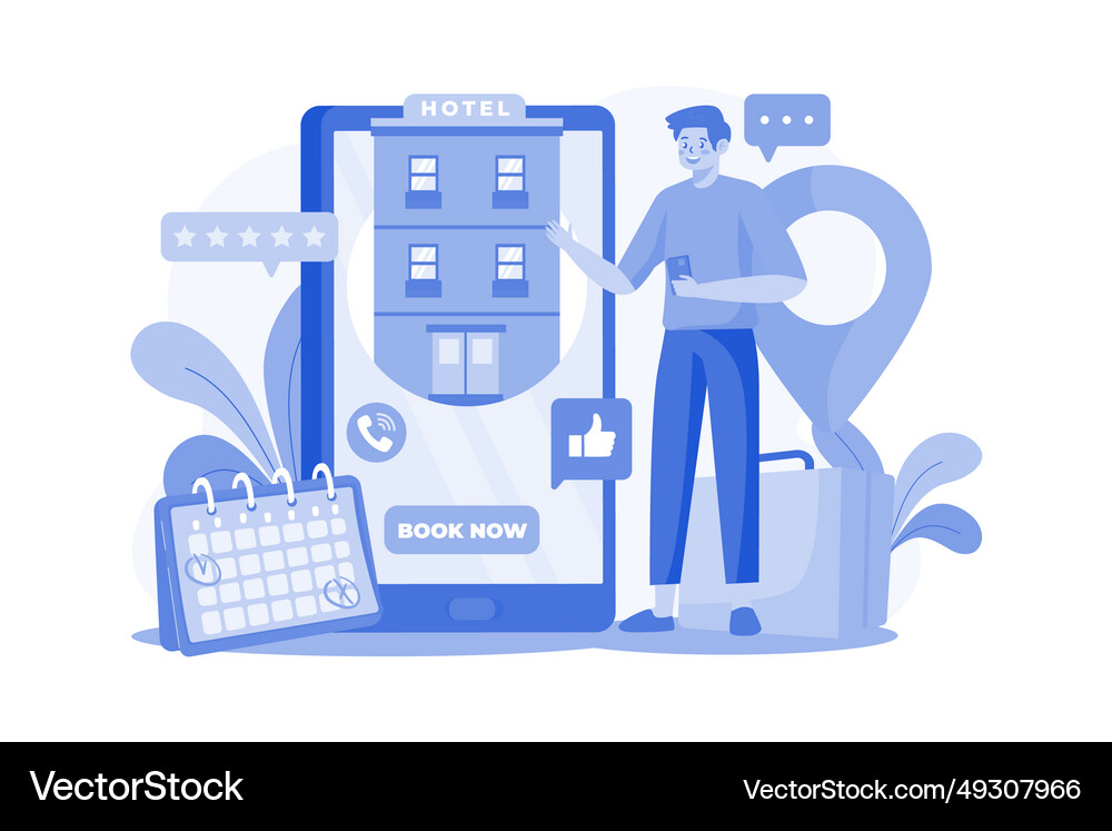 Boy booking hotel concept on a white background Vector Image