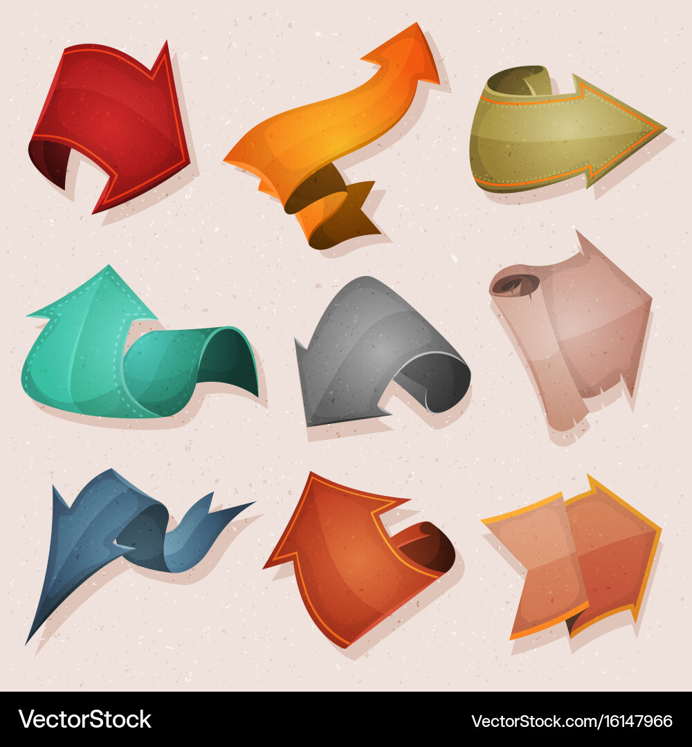 Cartoon funny arrows set for ui game Royalty Free Vector