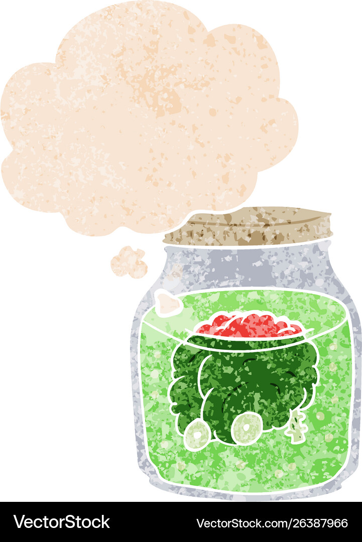Cartoon spooky brain in jar and thought bubble Vector Image