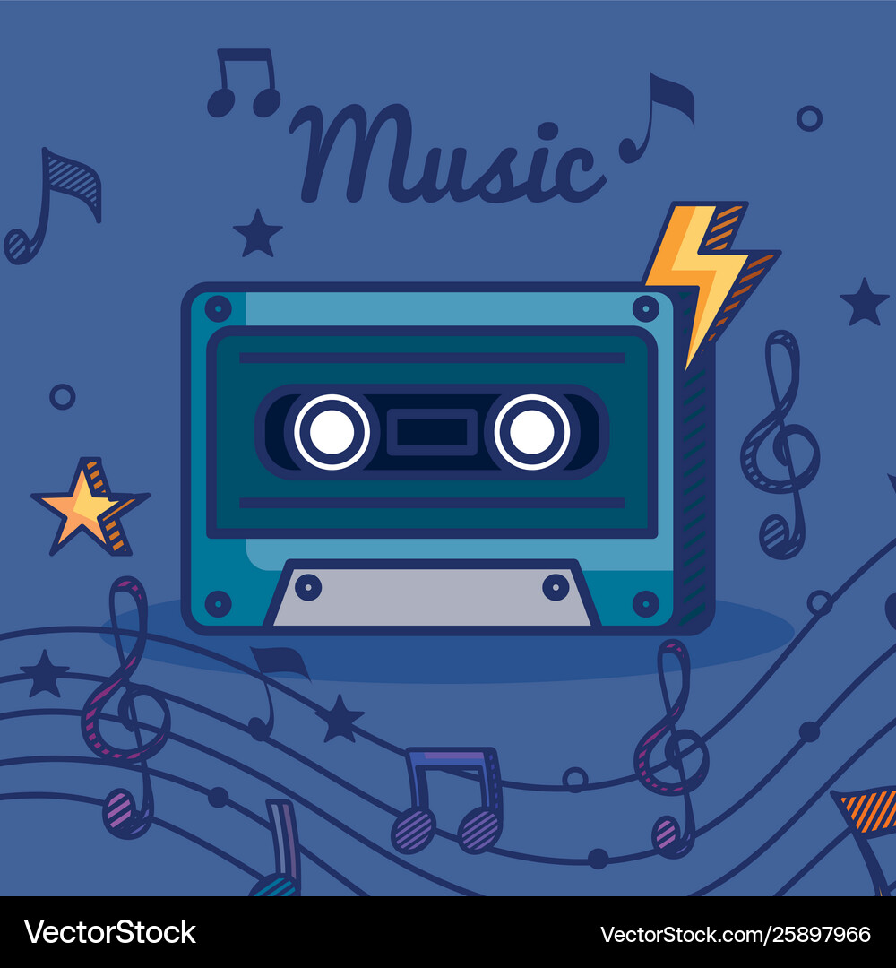 Cassette with treble clef and quaver beam Vector Image