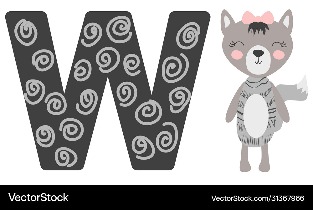 Isolated animal alphabet w is for wolf Royalty Free Vector