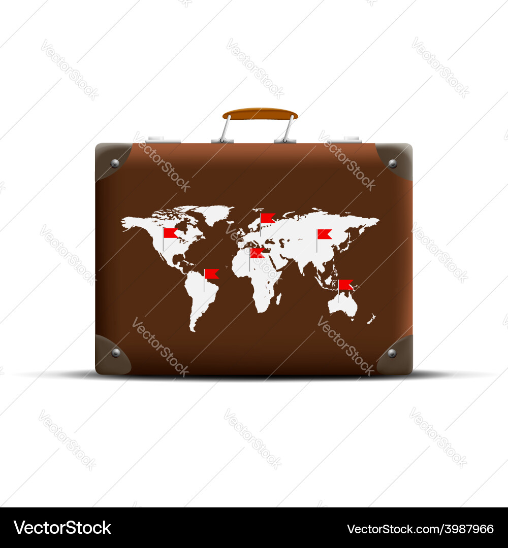 Map of earth on a brown suitcase Royalty Free Vector Image