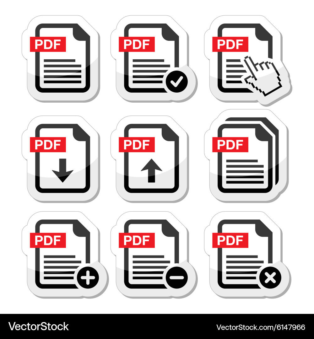 Pdf download and upload icons set Royalty Free Vector Image