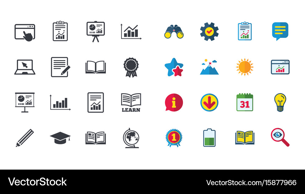 Set of statistics education and study icons Vector Image