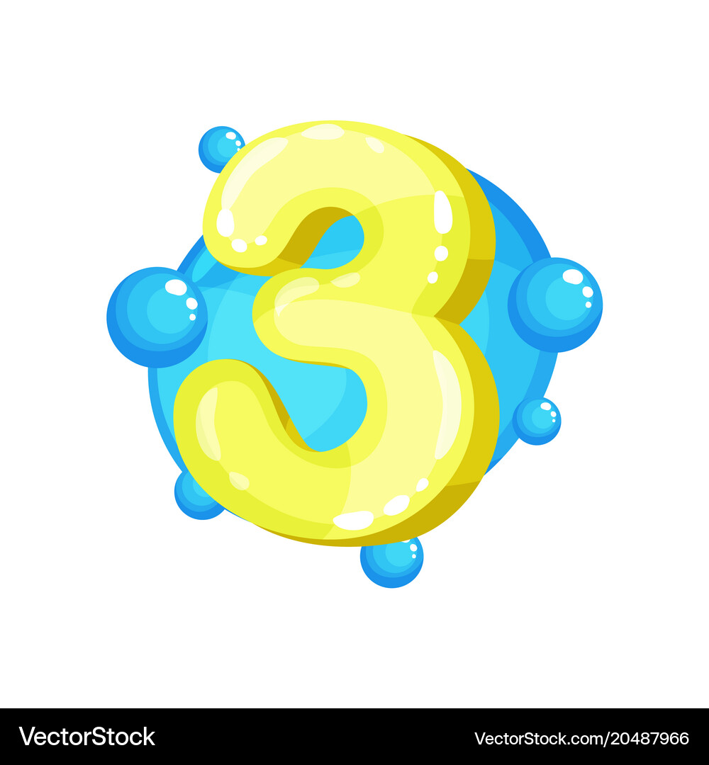 Three yellow glossy bright number kids font Vector Image
