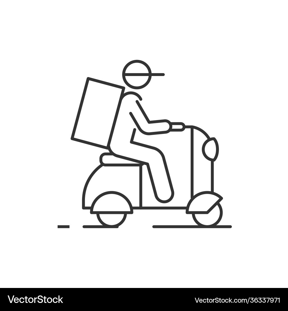 Delivery man on scooter outline icon on white Vector Image