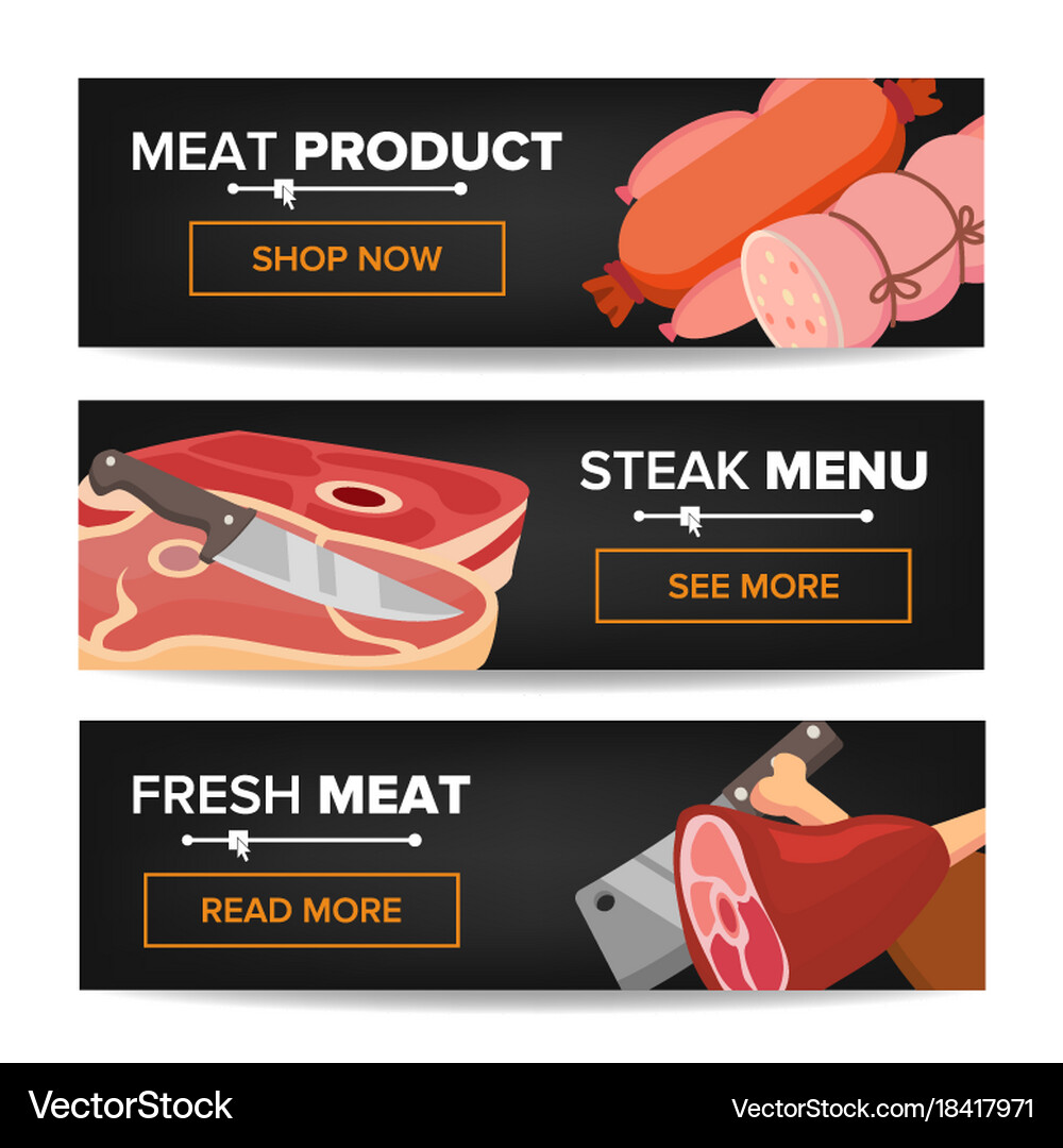 Meat product horizontal promo banners beef Vector Image