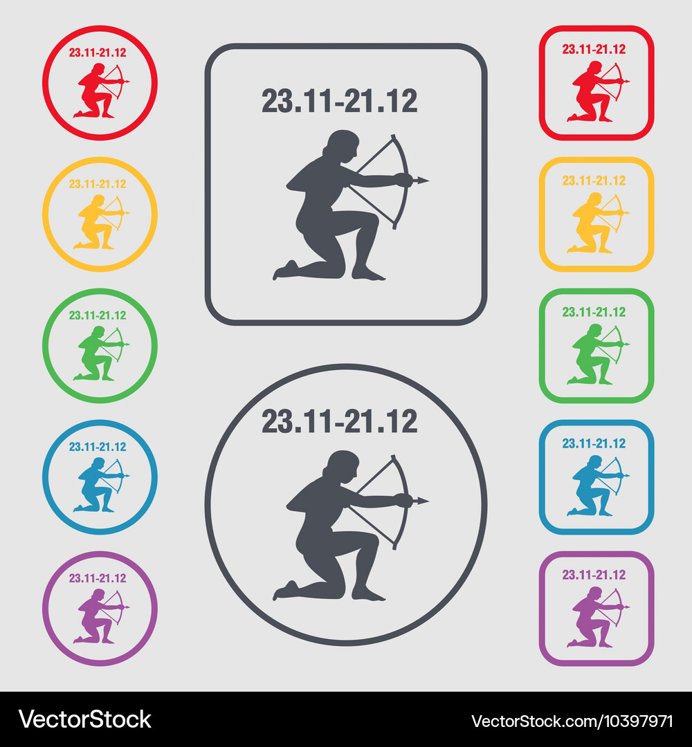 Sagittarius sign symbol on the round Royalty Free Vector