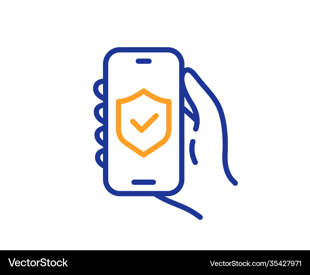 Security app line icon hand hold phone sign Vector Image