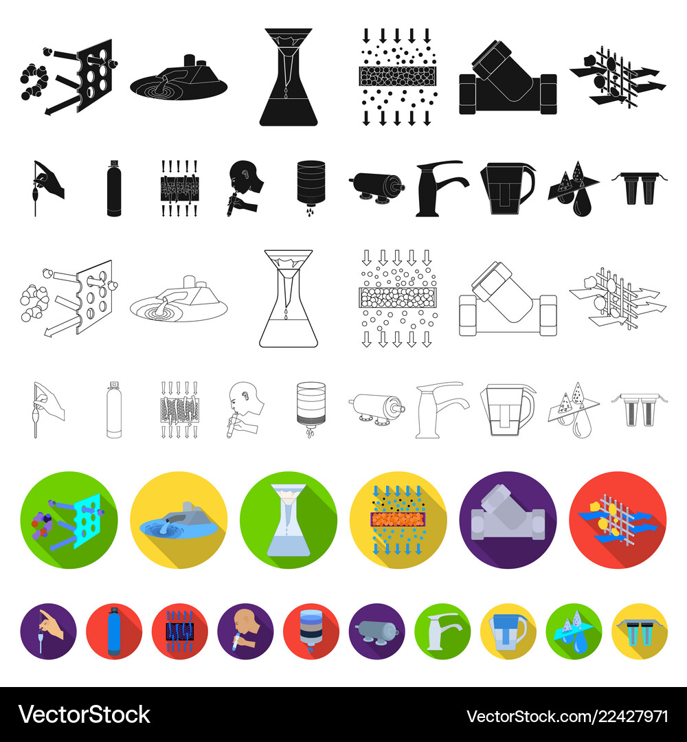 Water filtration system flat icons in set Vector Image
