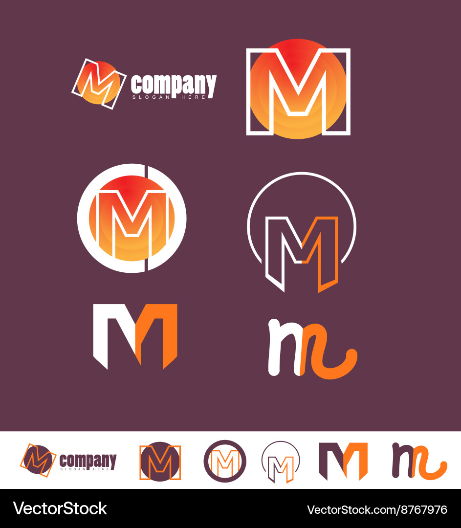 Alphabet letter m logo purple Royalty Free Vector Image