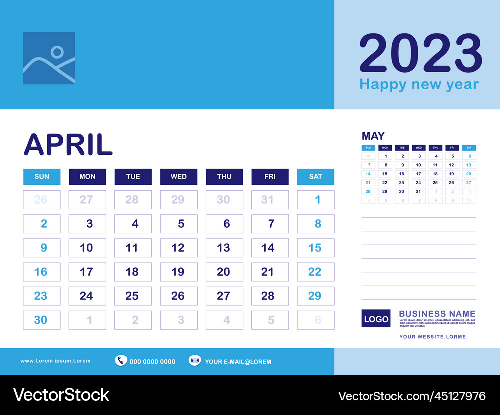 April 2023 year calendar planner and set Vector Image