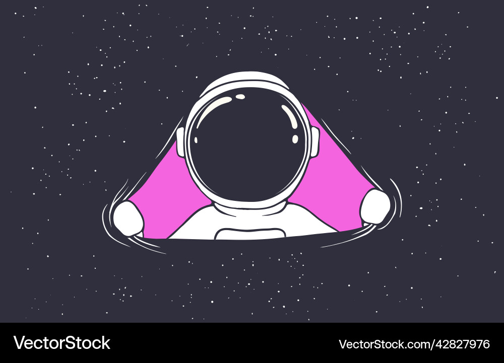 Astronaut peeps out from the hole in space Vector Image
