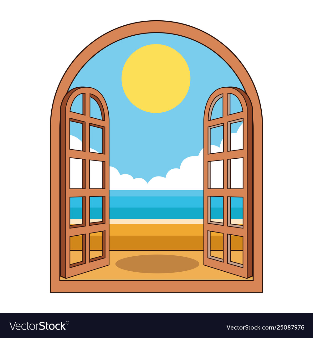 Beach through window Royalty Free Vector Image