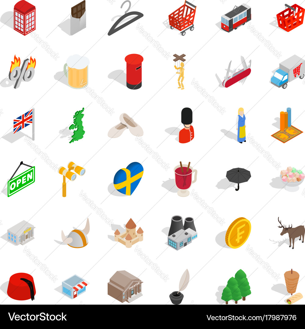 Europe castle icons set isometric style Royalty Free Vector