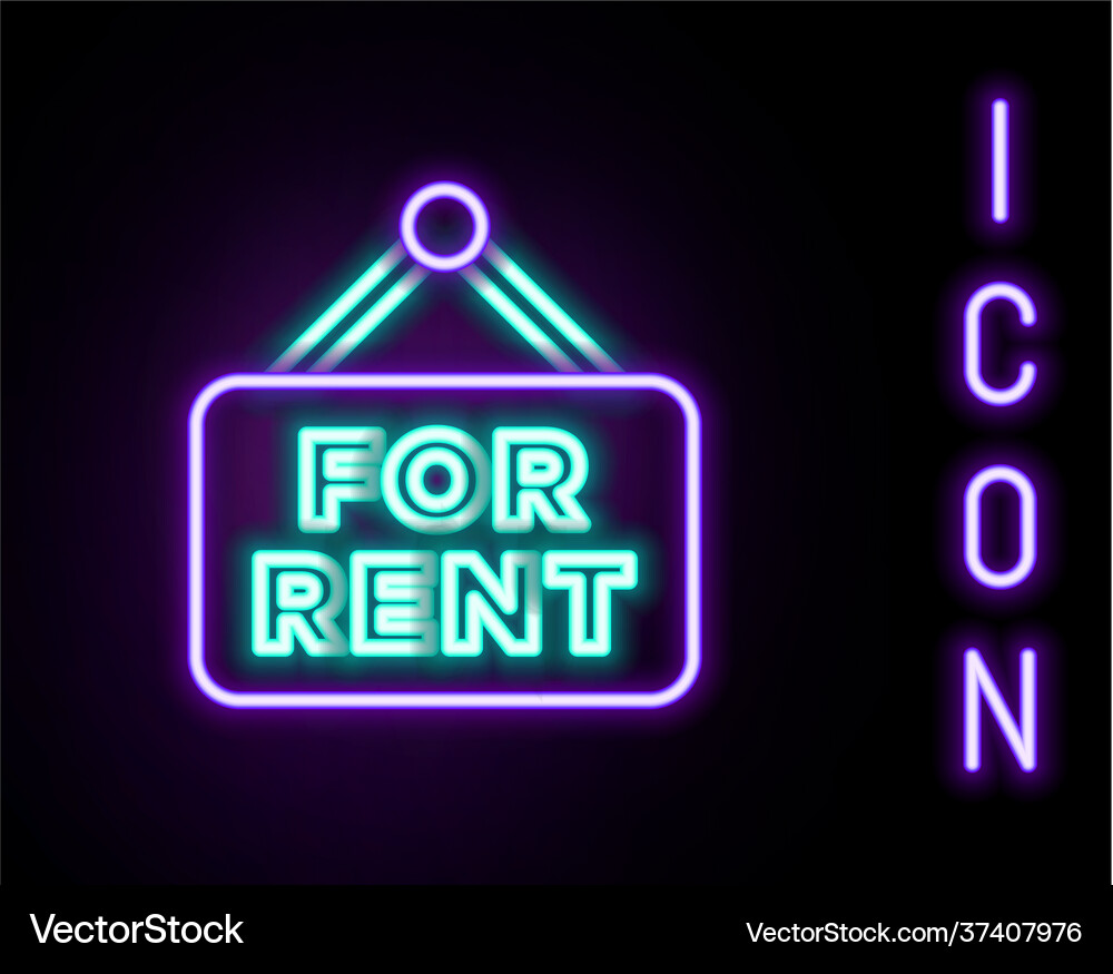 Glowing neon line hanging sign with text for rent Vector Image