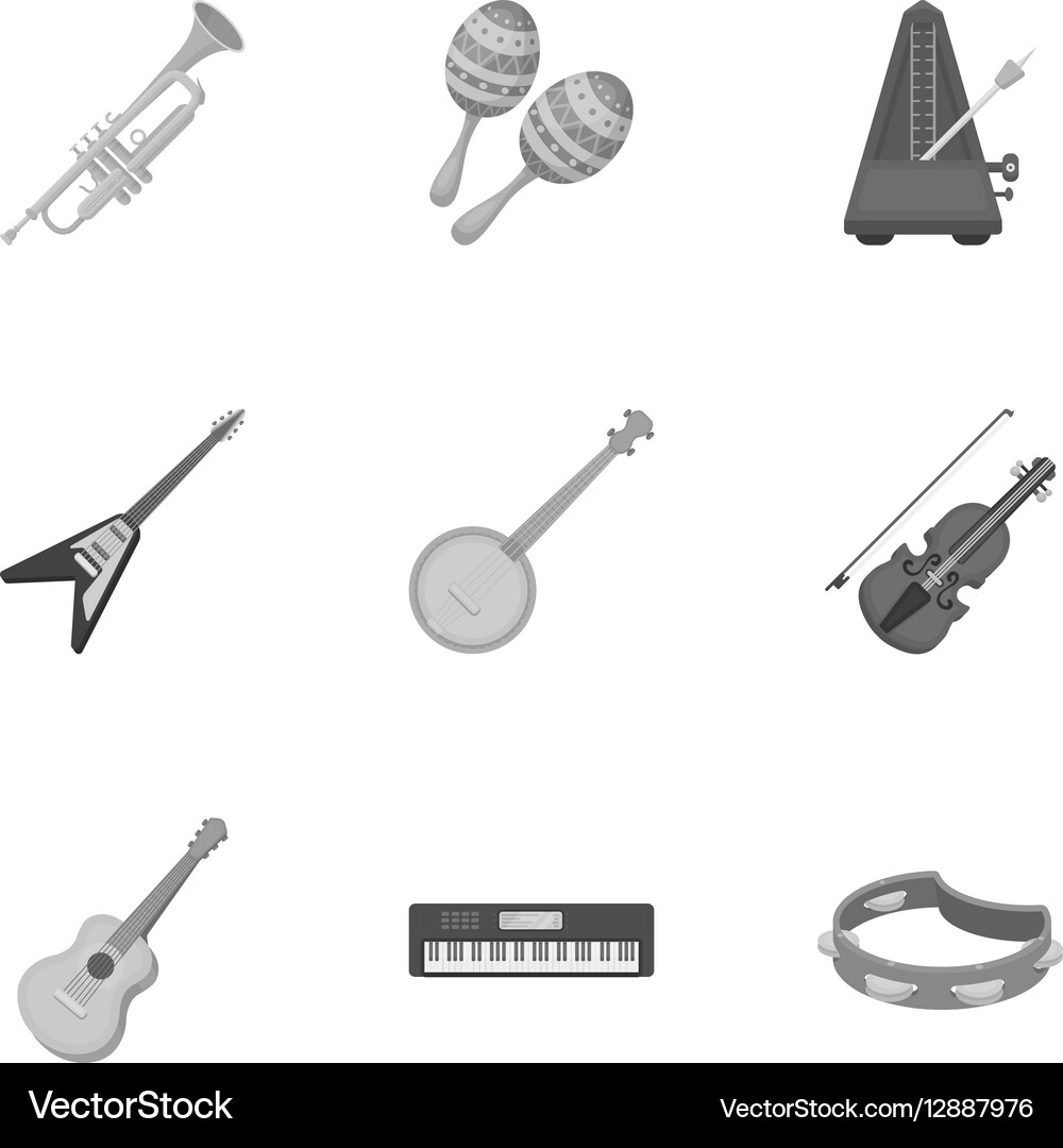 Musical instruments set icons in monochrome style Vector Image