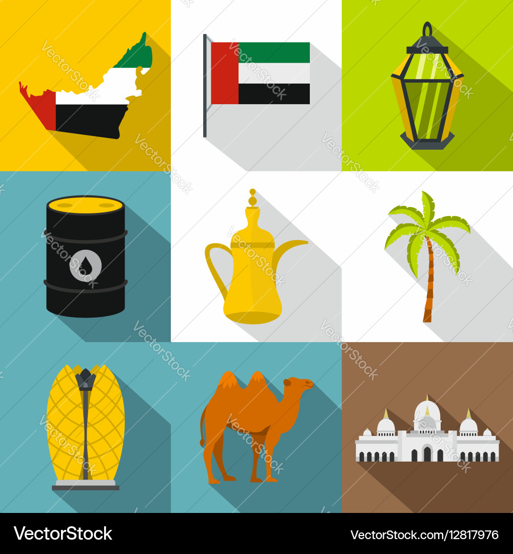 State of uae icons set flat style Royalty Free Vector Image