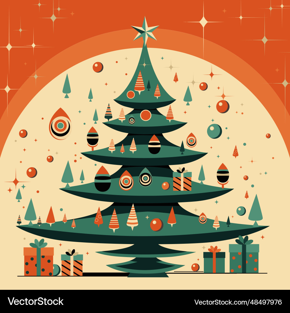 Xmas modern design with christmas tree ball star Vector Image
