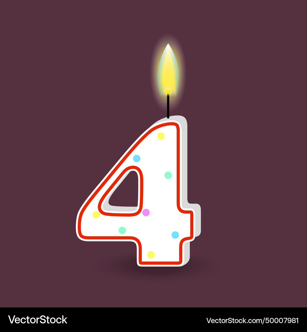 Birthday number four candle with fire 3d number Vector Image