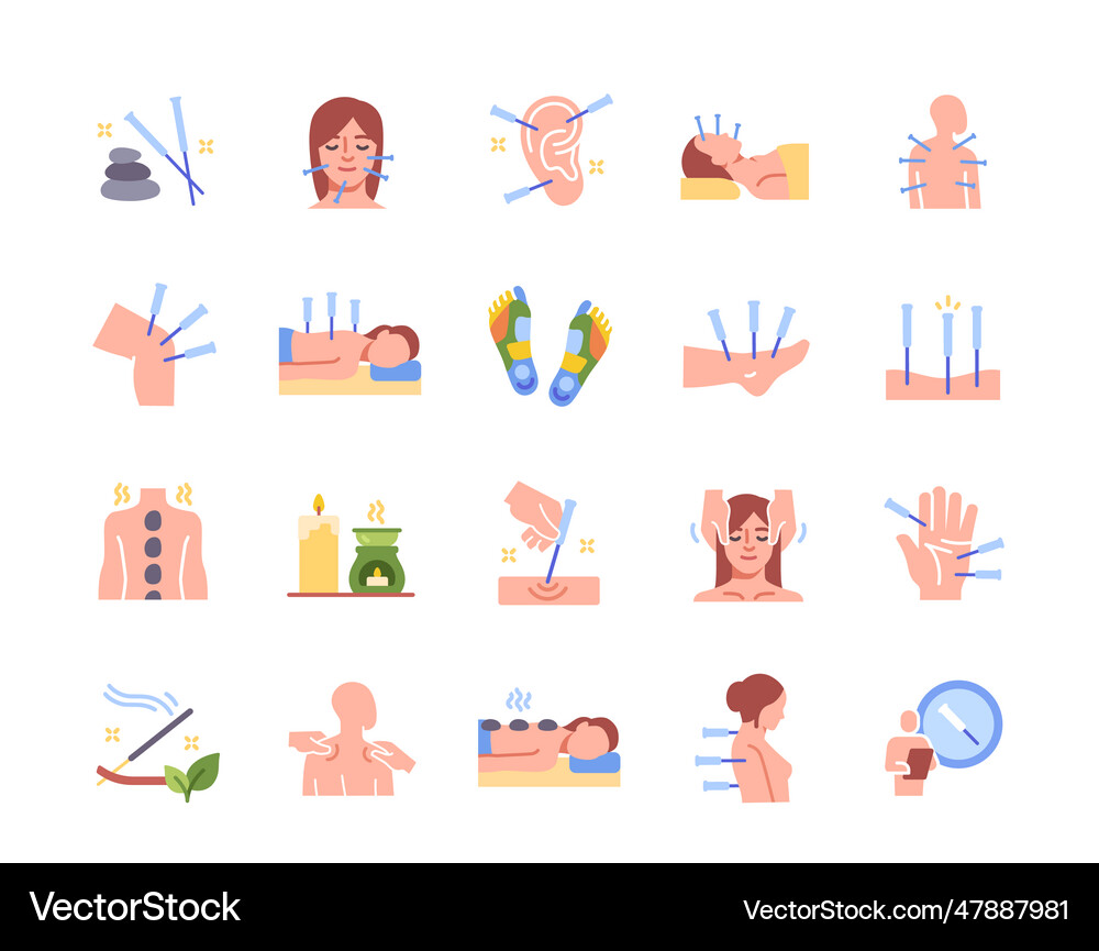 Colorful acupuncture icons set Royalty Free Vector Image