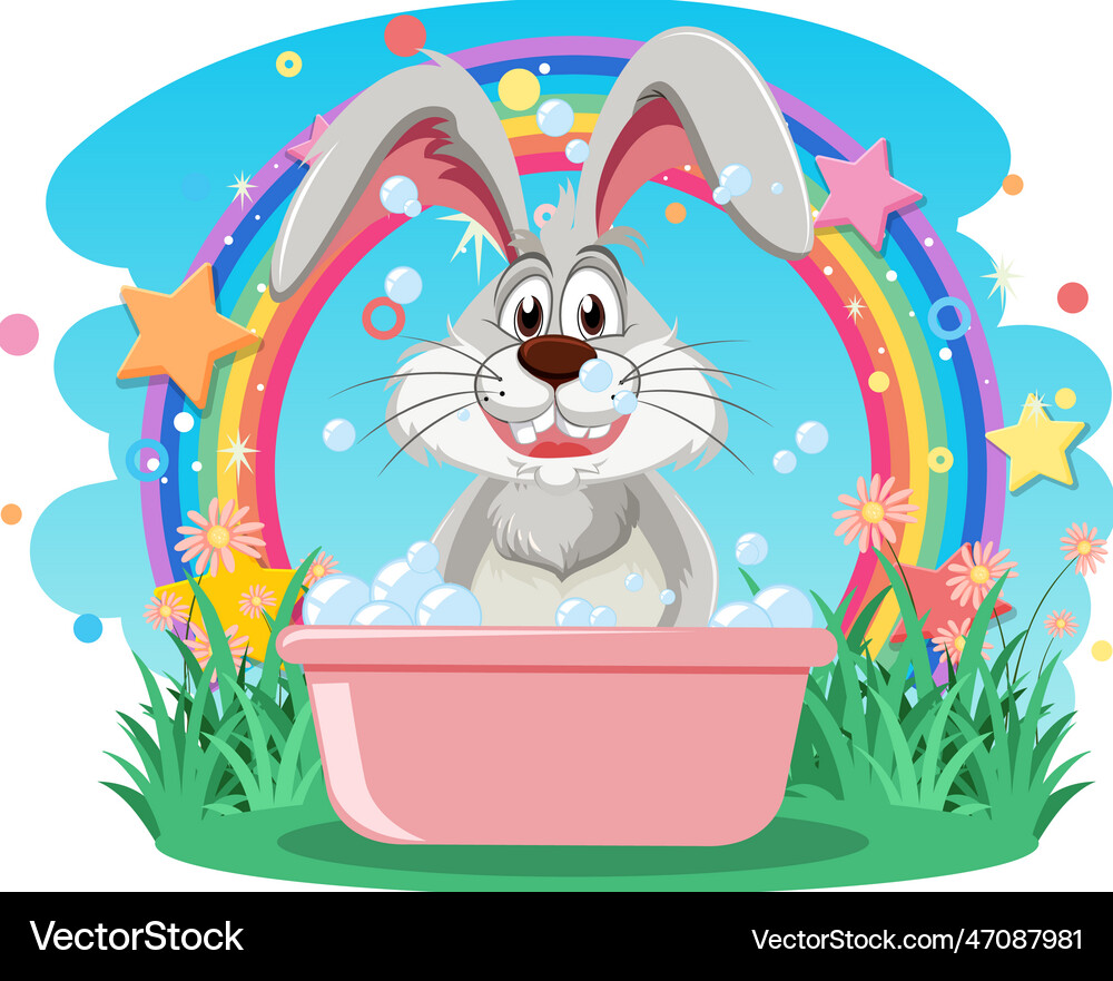 Cute rabbit taking a bath in the garden Royalty Free Vector