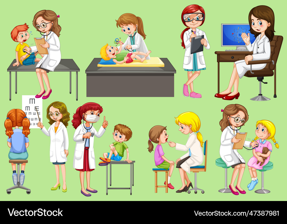 Doctors and patient at clinic Royalty Free Vector Image