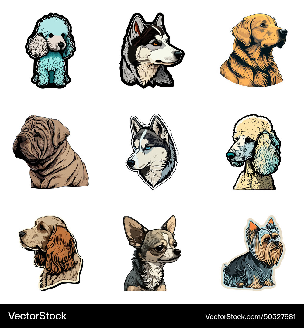 Dog stickers flat icon set isolated on white Vector Image