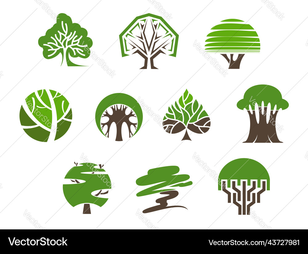 Park and garden tree icons Royalty Free Vector Image
